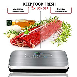 Frigidaire EFRF696-AMZ Upright Freezer 6.5 cu ft Stainless Platinum Design Series & NutriChef PKVS Sealer | Automatic Vacuum Air Sealing System Preservation w/Starter Kit, 12", Silver