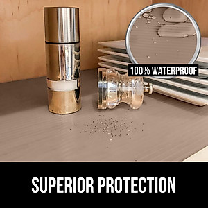 Gorilla Grip Drawer Liner and Ribbed Drawer Liner, Shelf Liner Size 12x20, Bathroom Storage Shelves, Ribbed Liner Size 17.5x20, Desk Storage, Both in Beige, 2 Item Bundle