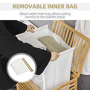HOMCOM Bamboo Laundry Hamper with Lid, Laundry Basket with Removable Liner Bag, Dirty Clothes Hamper, 19.75 x 14.25 x 23.5 Inches, Natural