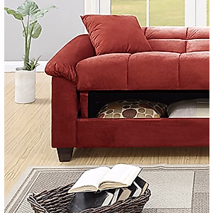 TONAUA Contemporary Living Room Adjustable Sofa Red Color Microfiber Plush Storage Couch 1pc Futon Sofa w Pillows