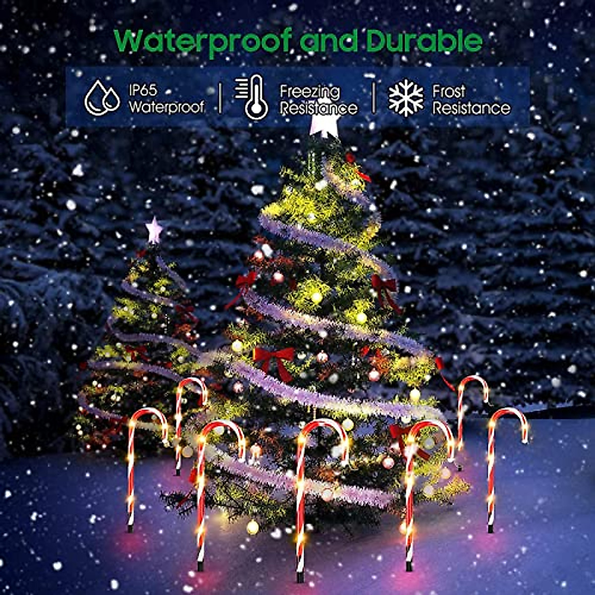 Christmas Candy Cane Lights,Christmas Decoration， Waterproof Solar Powered Garden Light， 5Pcs Lamp Christmas Lawn Candy Cane String Lights， Home for Outdoor Garden Decor