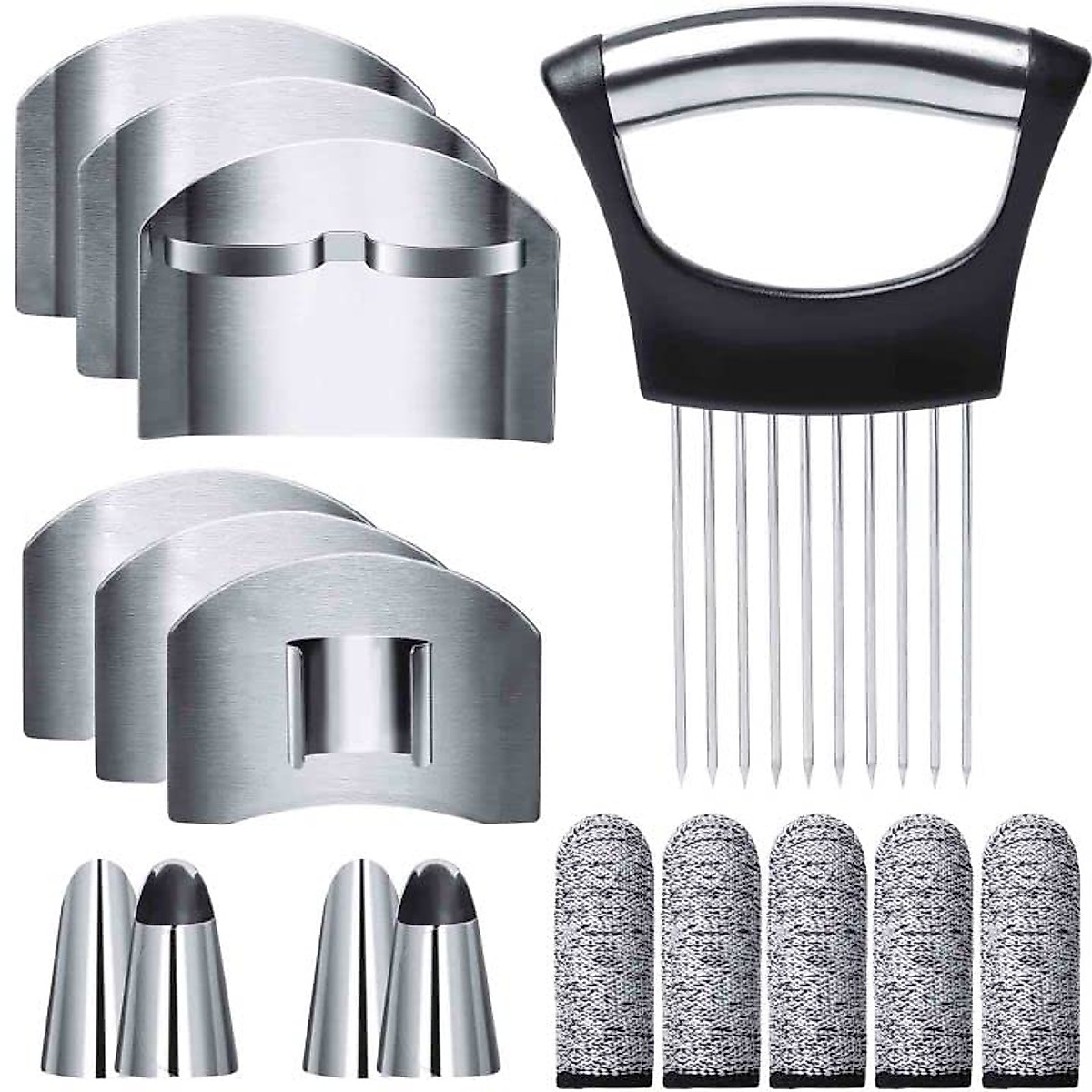 XEFINAL 14 PCS Finger Guard for Cutting Vegetables Stainless Steel Knife Cutting Protector Finger Thumb Guard Finger Protector Thumb Guard Peelers for Onion Holder for Cutting Food