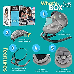 SereneLife Baby Bouncer for Infant, Portable and Light, Easy to Move, Infant to Toddler Rocker, Infant Seat w/ Soft Toys