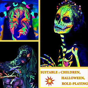 WENJLYJ 6 PCS Glow Body Paint Set,Glow in Dark Face Glitter Paint Body Glow Powder Neon Party Supplies Facial Highlighter Kits for Adults&Kids,Body Makeup