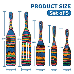 Pakkawood Spurtle Set, Gudamaye 5 Pcs Wooden Spurtle Set, Wooden Spoons for Cooking, Wooden Utensils for Cooking, Spurtles Kitchen Tools As Seen On Tv, Camping Cookware, Halloween Decorations