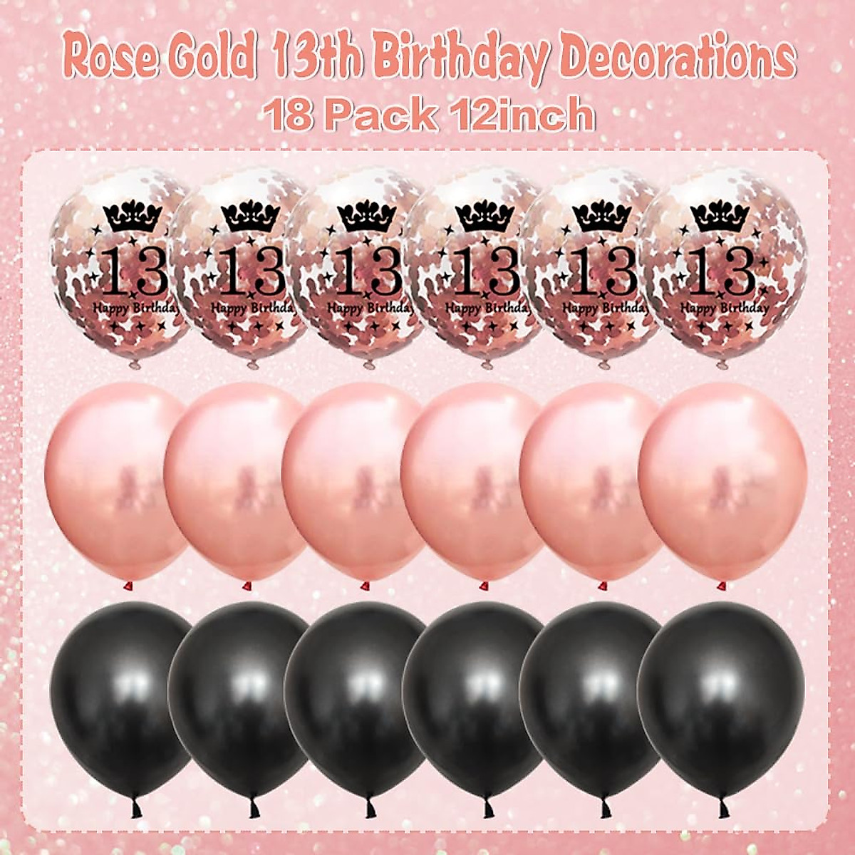 13th Birthday Decorations for Girls, Rose Gold 13th Happy Birthday Banner with Balloons Cake Topper ,Official Teenager Birthday Decorations, 13 Year Old Girl Birthday Backdrop Yard Sign Party Supplies