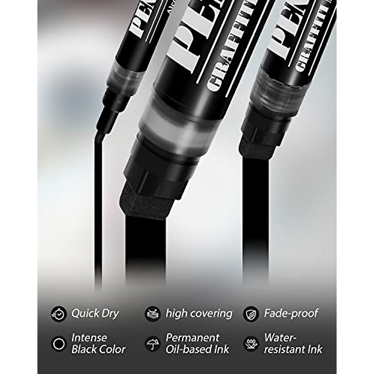 Graffiti Markers - 3 Pack Black Paint Marker Pens, Permanent Oil Based Paint Markers with Fine, Medium, Jumbo Replace Tips, Great on Plastic, Stone, Glass, and Metal