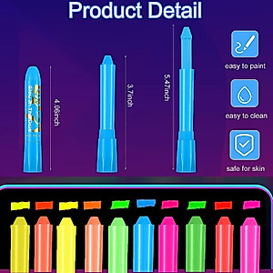 10 Colors Glow in The Black Light Face Paint Crayons Kit, UV Black Light Makeup Neon Face and Body Paint Sticks Markers for Mardi Gras Halloween Masquerades Makeup