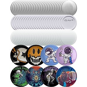 NiArt Blank Button Making Supplies 100pcs 75mm/3in Round Badge Button Parts, Metal Pin Badge Kit for Button Maker Machine with Clear Film