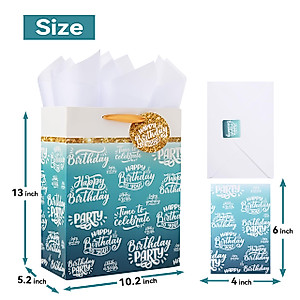 13" Large Green Gift Bag for Men's or Women's Birthday Party, Boys', Girls', or Kids' Party, Baby Showers, Baby Boys or Girls