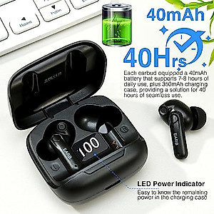 beiwin Wireless Earbuds, 5.3 Bluetooth Stereo Earbuds with Built-in Microphone, Smart Touch Control Wireless Headphones for iPhone/Samsung/iOS/Android