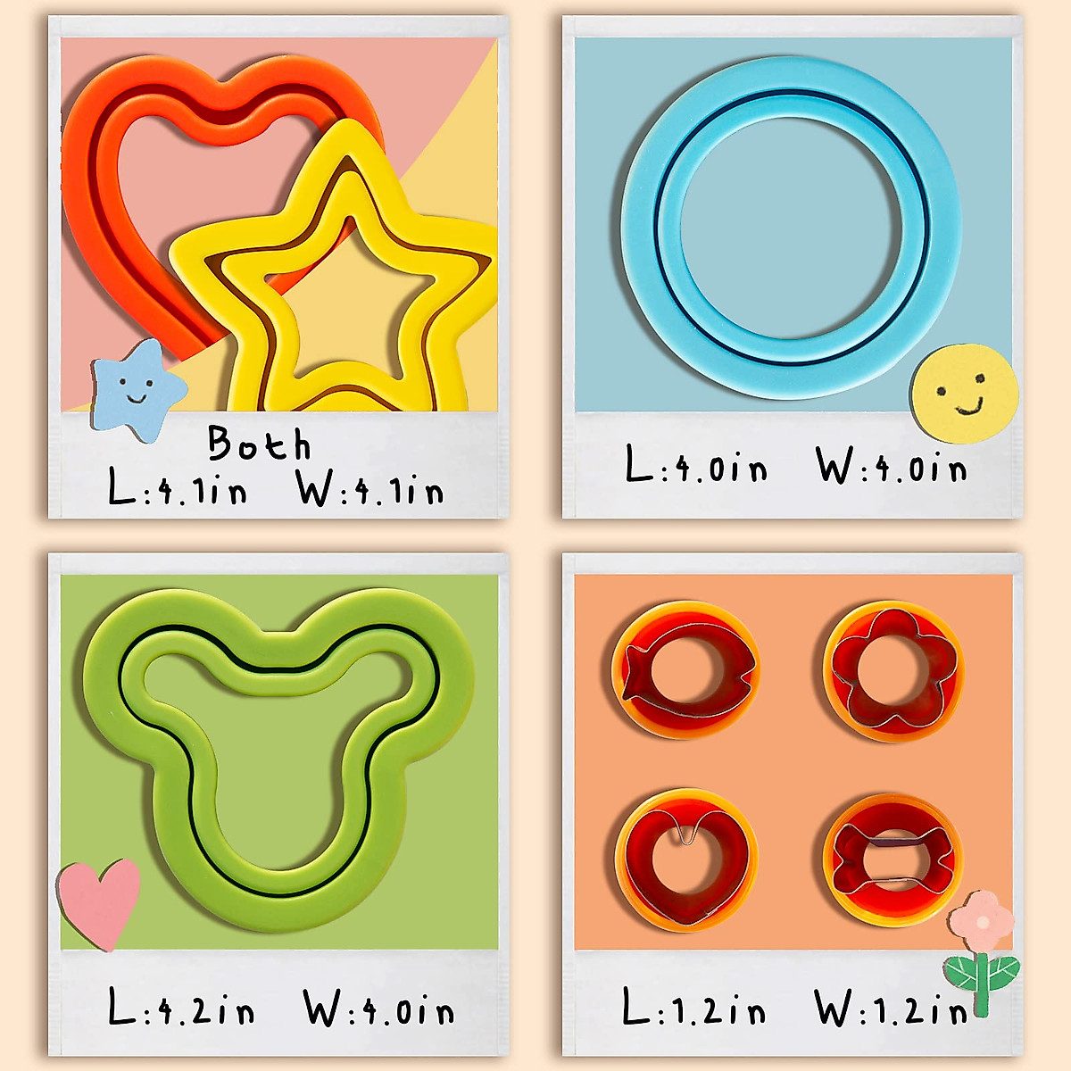 8PCS Sandwich Cutter and Sealer Set, Bread Sandwich Decruster, Uncrustables Maker, Pancake Maker DIY Cookie Cutters for Kids, Great for Lunchbox and Bento Box, Round Heart Star Mickey Press Mold