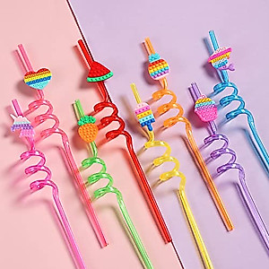 24 Pop Birthday Party Favors it Plastic Drinking Straws 8 Pop Fidget Designs Great for Pop Party Supplies with 2 Cleaning Brush