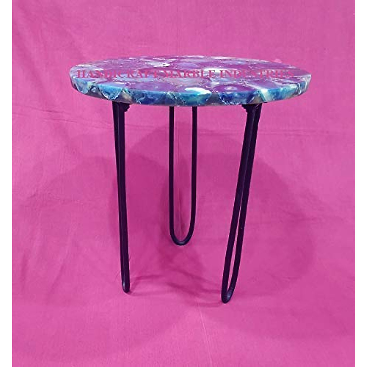 21" Inch Round Blue Agate Coffee Table with Hair Pin Style Metal Base, Agate Round Coffee Table, Agate Side Table Home Decor, Piece Of Conversation, Family HeirLoom