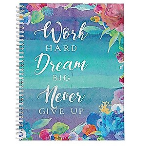 Softcover Work Hard 8.5" x 11" Motivational Spiral Notebook/Journal, 120 College Ruled Pages, Durable Gloss Laminated Cover, White Wire-o Spiral. Made in the USA