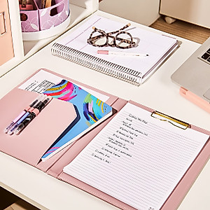 Erin Condren Vegan Leather with Metallic Accents Clipfolio with Lined Notepad Included. Measures 9.75”W x 12.5”L x 1.25”H. Includes a 25 Sheet Note Taking Pad