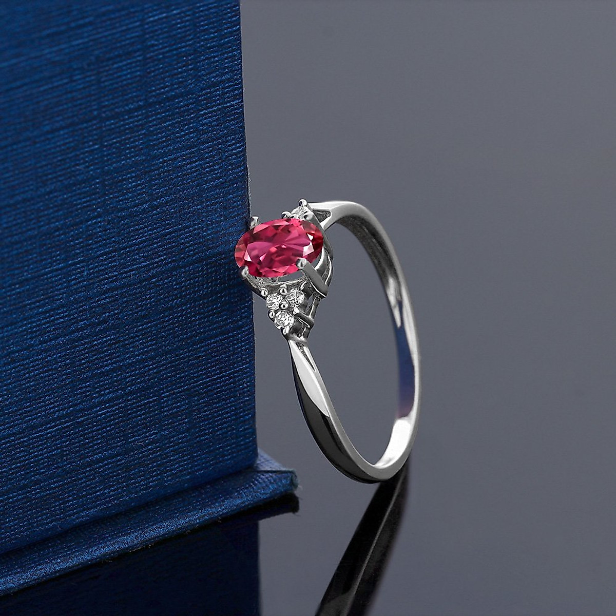 Gem Stone King 14K White Gold Pink Tourmaline and Diamond Engagement Ring For Women (0.56 Cttw, Gemstone Birthstone, Available 5,6,7,8,9) (Size 7)