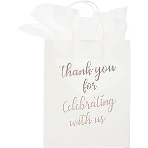 Sparkle and Bash Thank You Kraft Gift Bags with Tissue Paper (Rose Gold Foil, 15 Pack)