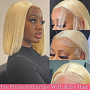 Lovigs Transparent Lace Front Wigs Human Hair with Baby Hair Natural Hairline Blonde Bob Wig Straight Hair Brazilian Virgin Human Hair 613 Bob Wigs for Black Women(8 Inch 613 color)