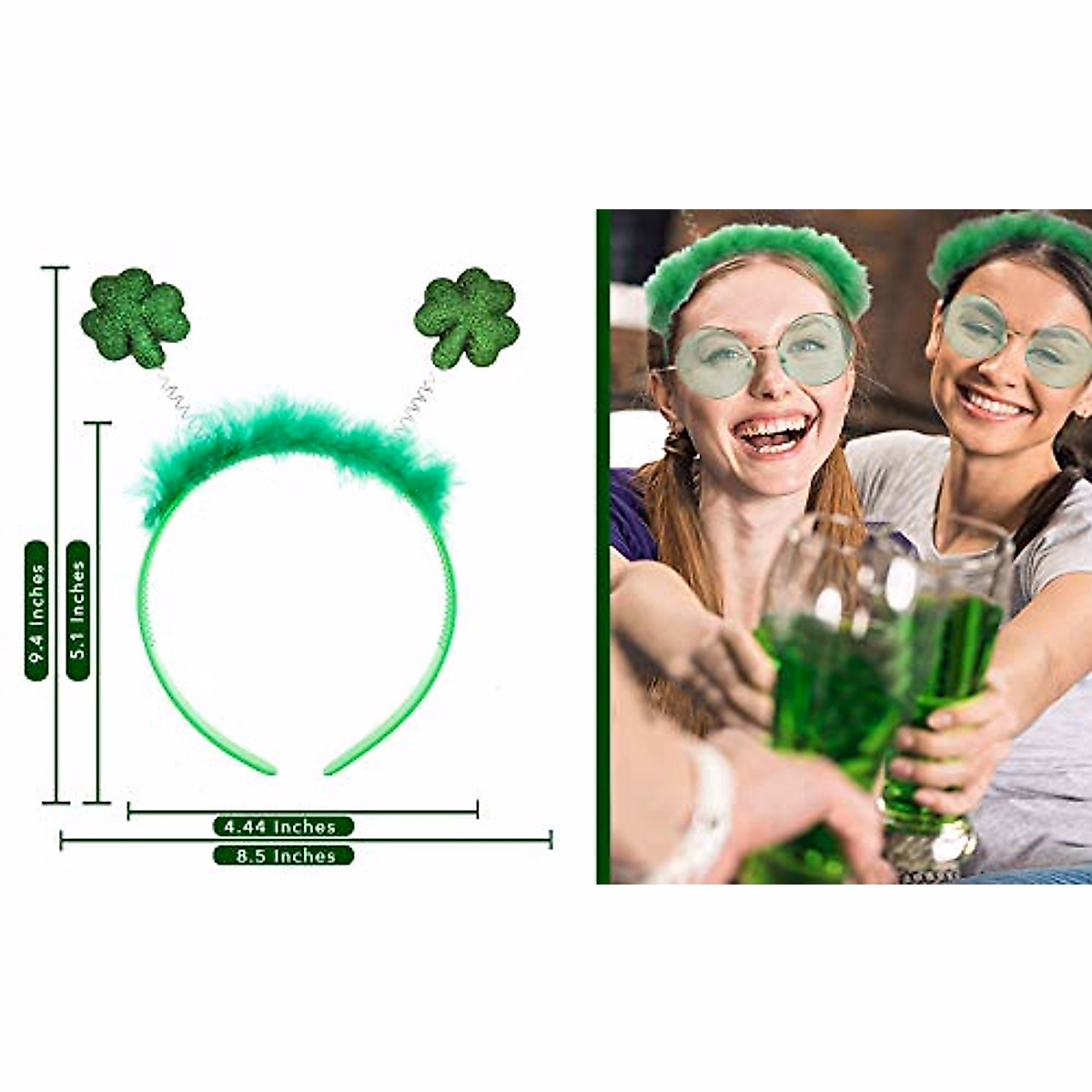 SunnyPro St Patricks Day Accessories Shamrock Headband Saint Patricks Glasses Sunglasses