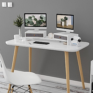 LAPTAIN Dual Monitor Stand Riser with 2 Drawers, Screen Stand with Adjustable Length and Angle, Desktop Organizer Stand for Laptop Computer/TV/PC