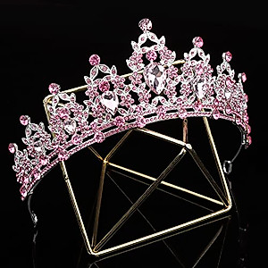SuPoo Pink Crown Tiaras for Girls Crystal Princess Crown Headband Birthday Queen Rhinestone Birthday Gift Quinceanera Crown for Wedding Party Prom Halloween Cosplay Accessories