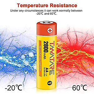 Tanatare 8 Pack 2800mAh High Capacity1.2V Rechargeable AA NiMH Batteries with Long Lasting Power, Recharge up to1200x Times