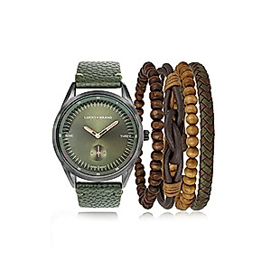 Lucky Brand Mens Watches Set Rudd Minimalist Stainless Steel Modern Aviator Quartz Japan Movement Waterproof Analog Watches (Olive)