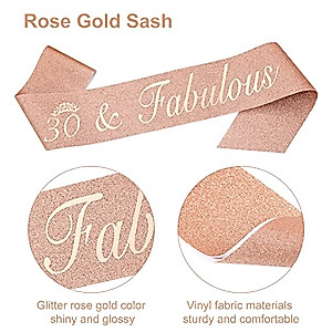 Chenkaiyang 30th Birthday Decorations, Birthday Crown and Sash for Girls Rhinestone Tiara Set Rose Gold Party Decors Including Candles, Cake Toppers and Balloons 30th Birthday Gifts for Girls