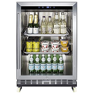 Summit Appliance SCR611GLOSRI Outdoor Mini Reach-In Commercial Beverage Center, Factory-installed Dolly, Glass Door, Weatherproof, Heavy-duty Tray Holders, Three Adjustable Chrome Shelves