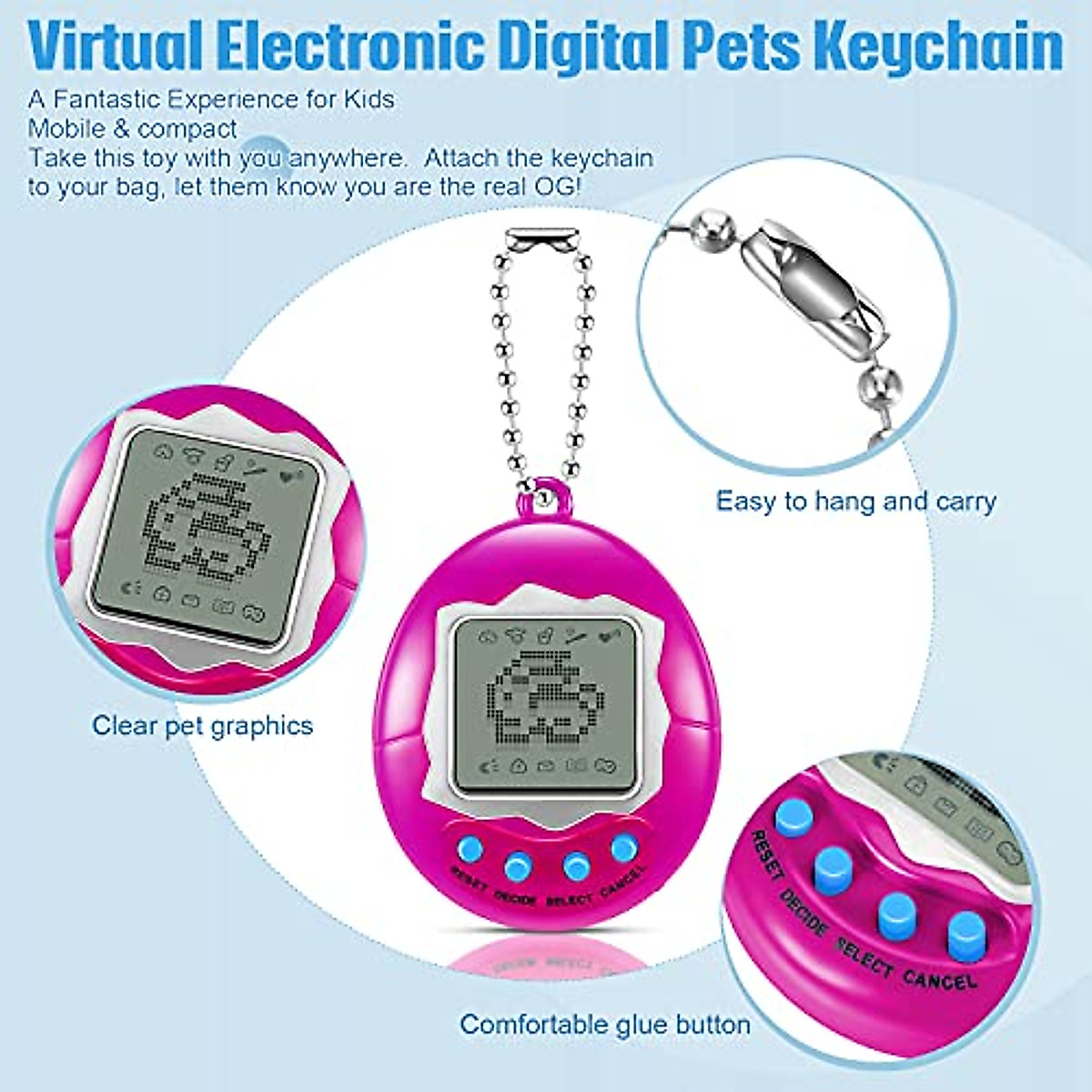4 Pieces Virtual Electronic Digital Pet Keychain Game Digital Game Keychain Nostalgic Virtual Digital Pet Retro Handheld Electronic Game Machine with Keychain for Boys Girls, Purple, Red, Yellow, Blue