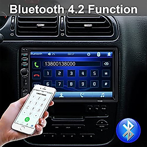 Double Din Car Stereo with Backup Camera, 7 Inch Touchscreen Car Radio Bluetooth Support Mirror Link, Hands Free Call/FM/TF/USB/EQ/Aux, Multimedia Car Audio with Steering Wheel Remote/Fast Charging