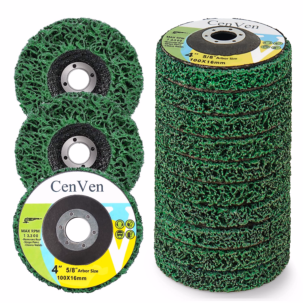 Cenven 10 Pack Strip Disc Stripping Wheel for Angle Grinder, Grinding Wheels Stripper Wheels for Removing Paint, Wood, Rust Welds, Oxides of Metal (4'' x 5/8'')