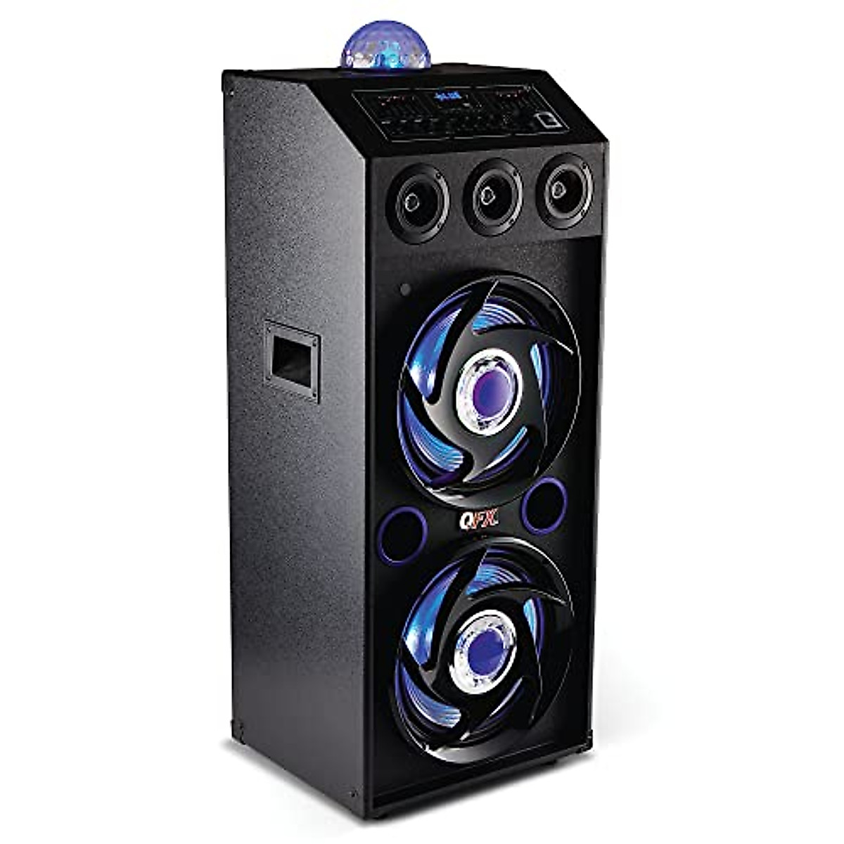 QFX SBX-412207BT Bluetooth Cabinet Floor Speaker | TWS Dual 12" Woofers, 3X 1 Tweeters | with Built-in Amplifier, LED Party Lights, Handles and Wheels | Blue