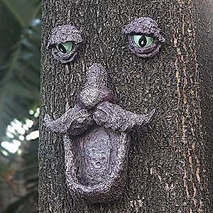 Tree Faces Decor Outdoor, Old Man Wild Bird Feeder Tree Hugger Statues in The Dark Eyes Garden Decor Yard Art