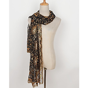L'VOW Women's Glittering 1920s Scarf Mesh Sequin Wedding Cape Fringed Evening Shawl Wrap(S4-Black&Gold)