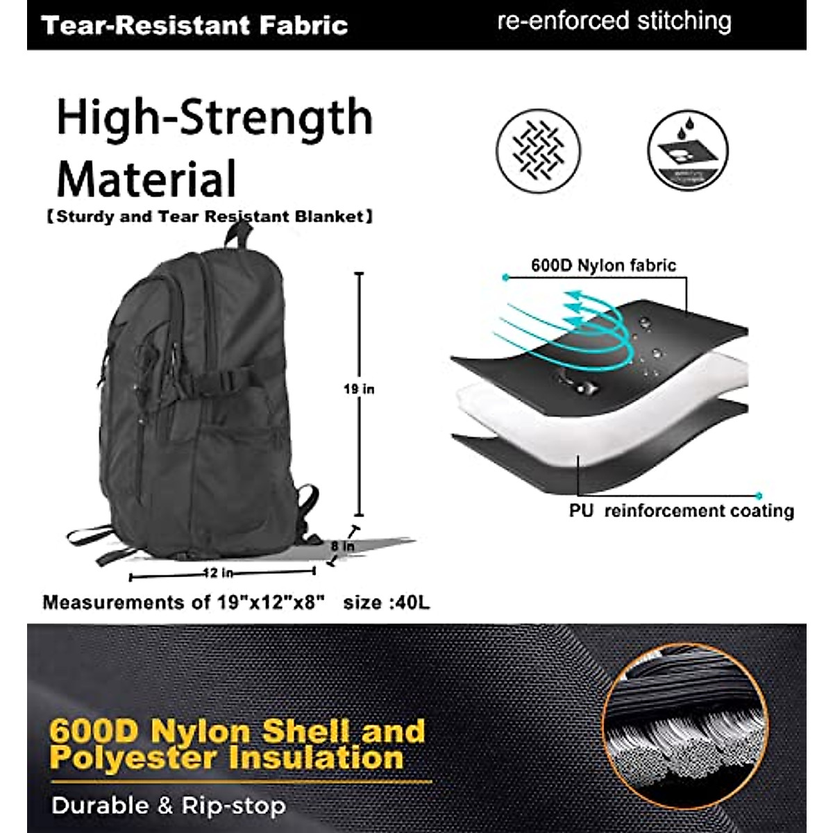 WolfWarriorX Backpack for Men Laptop Backpacks - for Hiking Outdoor Sports Black