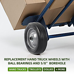 (2-Pack) AR-PRO 6” x 1.5” Flat Free Solid Rubber Wheel Assemblies - Replacement Hand Truck Wheels with Ball Bearings and 5/8” Bore Hole Diameter - Heavy-Duty Solid Rubber Wheels 132 lbs Load Capacity