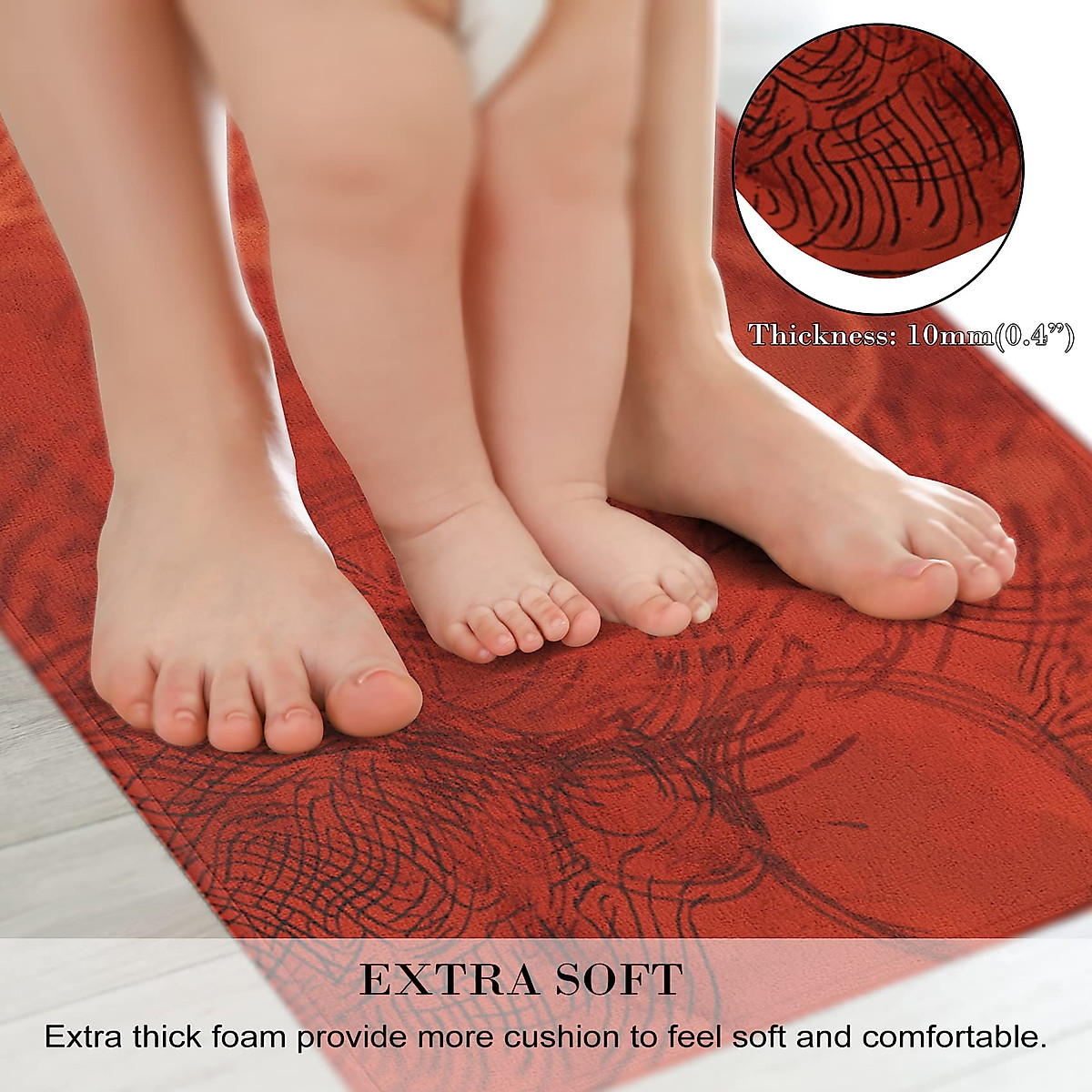 RYANZA 2 Pieces Kitchen Rugs, Abstract Anti Fatigue Non Slip Foam Cushioned Red Lines Art Modern Graffiti Comfort Indoor Floor Mat Runner Rug Set for Laundry Office Sink Bathroom (17"x48"+17"x24")