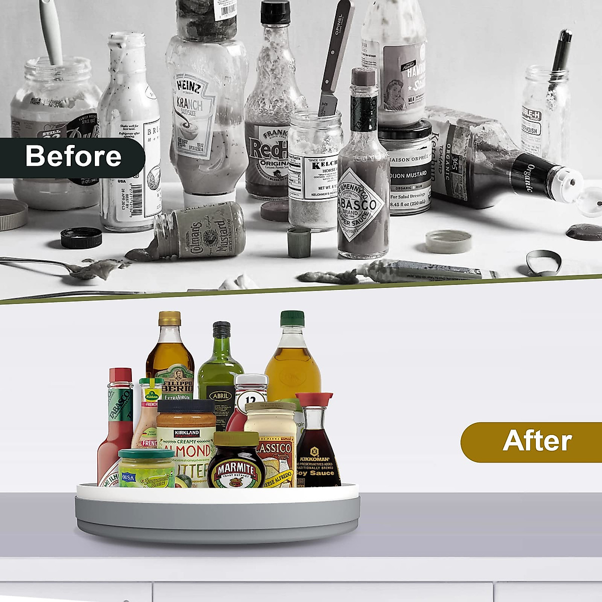 Fabutendus Large Lazy Susan for countertop, 12'' White Refrigerator Lazy Susan Organizer, Turntable Organizer with Non-Slip Pad, Sturdy Lazy Susan for Dining Table