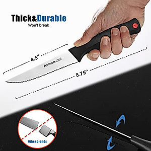 Astercook Steak Knife, Steak Knives Set of 8 with Sheath, Dishwasher Safe High Carbon Stainless Steel Steak Knife with Cover, Black