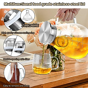 Glass Teapot Stovetop & Microwave Safe, Heatproof Borosilicate Glass Teapot Water Pitcher with Wooden Lid and Removable Filter, Teapot for Loose Leaf and Fruit Tea and Fragrant Tea (2500MI(88OZ))