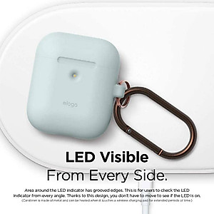elago Silicone Case with Keychain Compatible with Apple AirPods 2 Wireless Charging Case, Front LED Visible, Anti-Slip Coating Inside, Premium Silicone [Baby Mint]