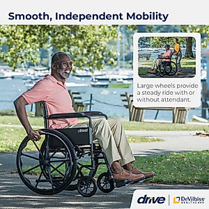Drive Medical SSP118FA-SF Silver Sport 1 Folding Transport Wheelchair with Full Arms and Removable Swing-Away Footrest, Black