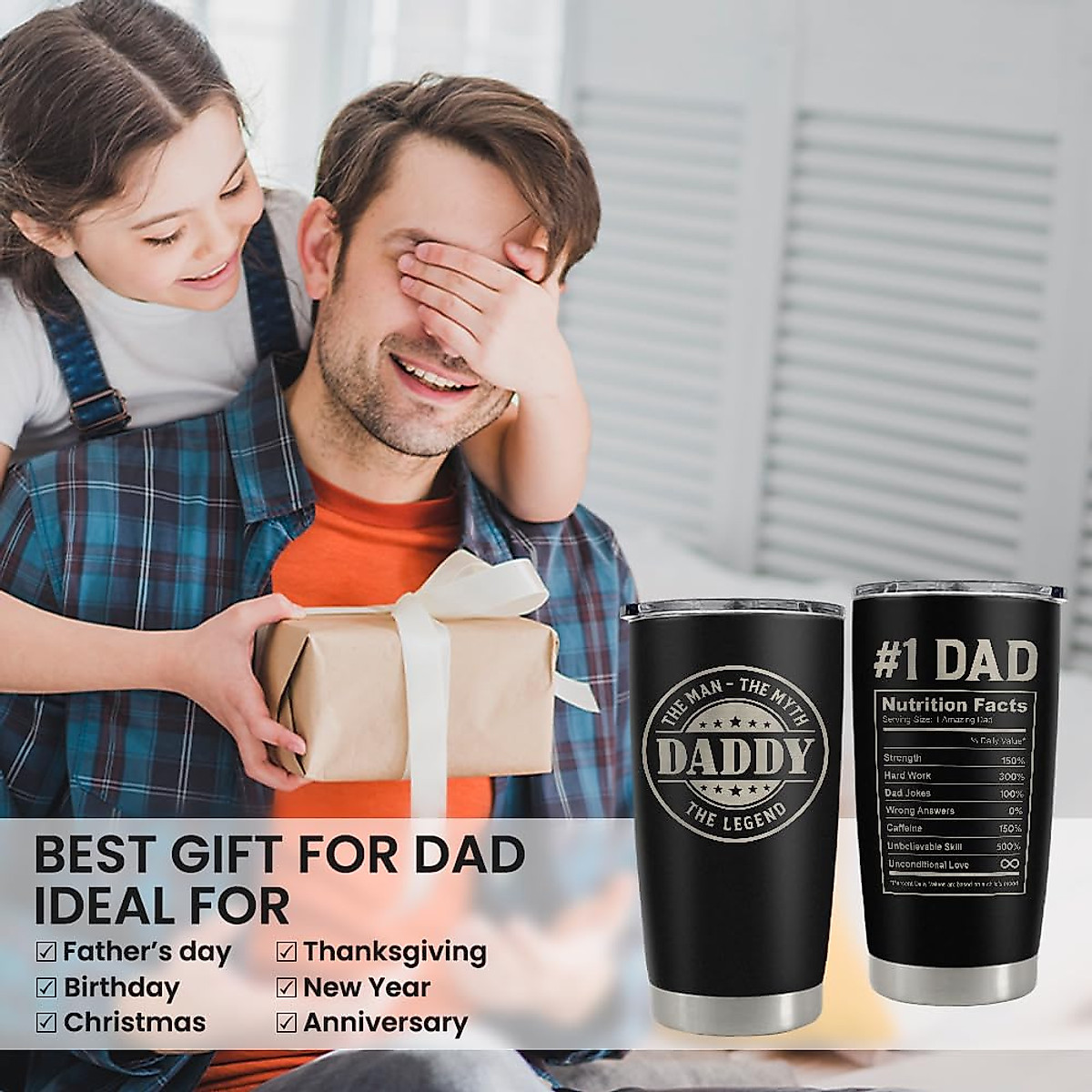 SANDJEST Daddy The Man The Myth The Legend Tumbler with Lid - 20oz Insulated Stainless Steel Mug - Coffee Mug for Sport Office Travel