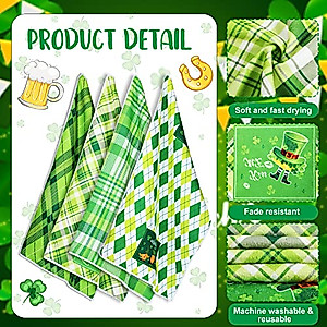 4 Pack St Patrick's Day Towels Set St. Patrick's Day Kitchen Collection Decorative Shamrock Kitchen Towel Set Checkered Green Irish Clovers Pattern for Kitchen Supplies Irish Decor Holiday Home Party