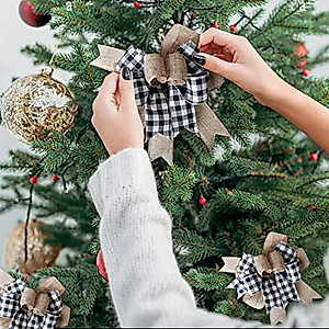 SIMISI RIBBON Christmas Buffalo Plaid Bow Burlap Black White Plaid Bows for Wreath Kitchen Decor 9.5 x 13 inch