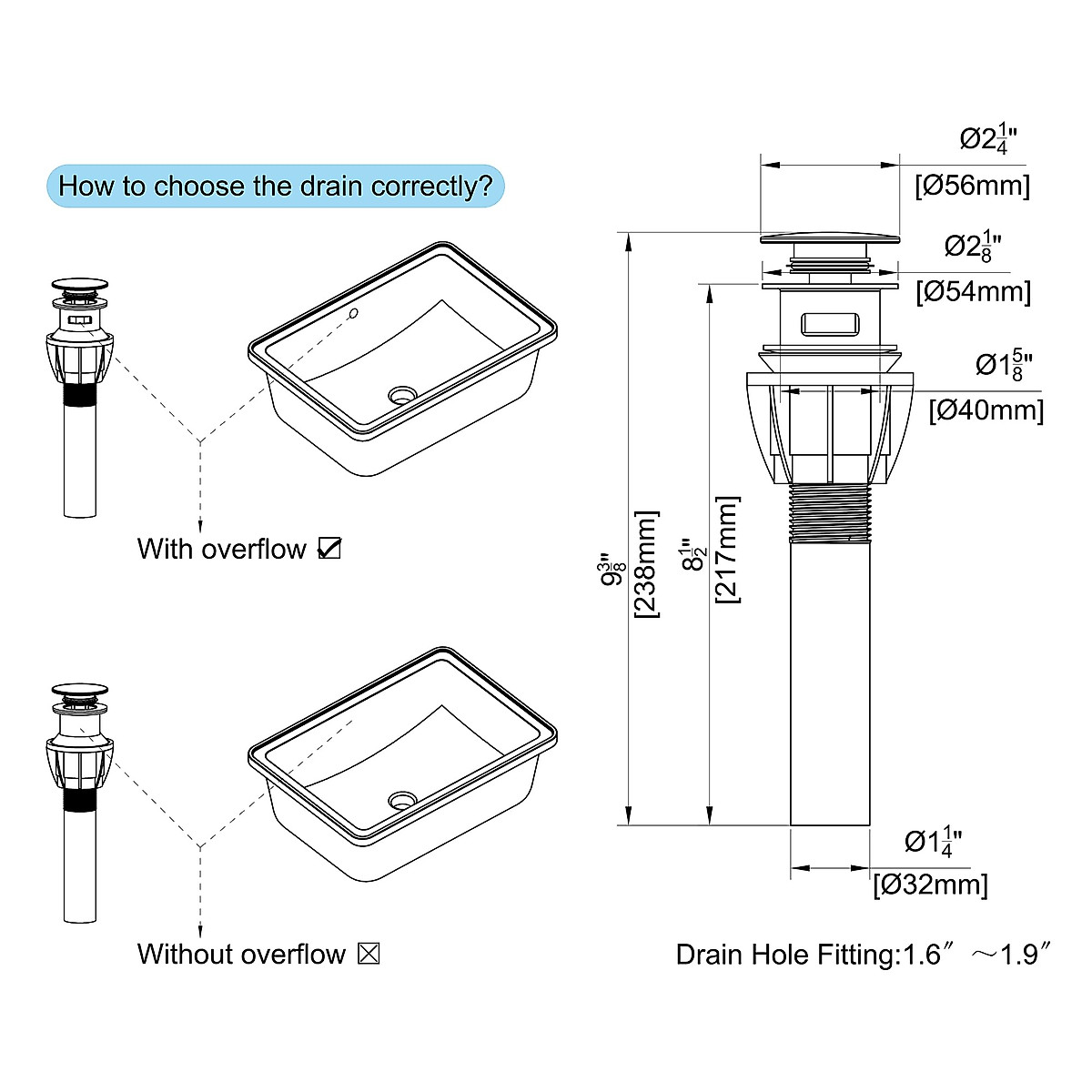 Derengge PD-4305-BN Bathroom Sink Drain with Overflow Vessel Sink Lavatory Vanity Push up Pop up Drain Stopper Brushed Nickel Finished
