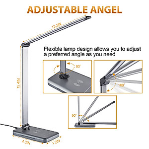 LED Desk Lamps,Dimmable Table Lamps with USB Charging Port,5 Color Temperature Modes,5 Brightness Levels,Eye-Caring Office Lamp with Touch Control for Home Bedroom (Silver)