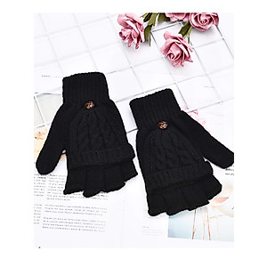 Bememo 2 Pairs Convertible Mittens for Women, Women's Fingerless Gloves with Mitten Cover Winter Knitted Convertible Gloves with Buttoned Thumb Cover